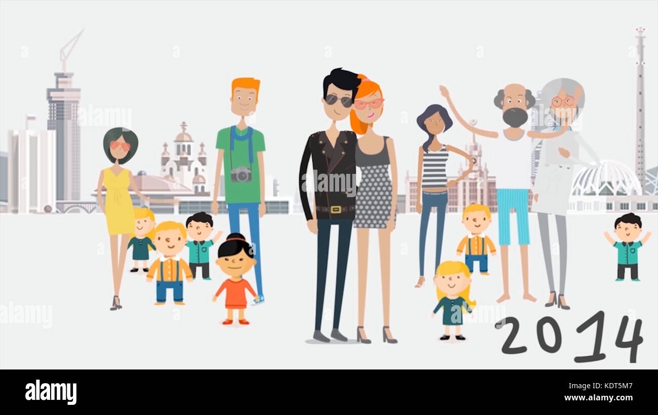 Concept of growing up animation. Growing up and becoming a family ...