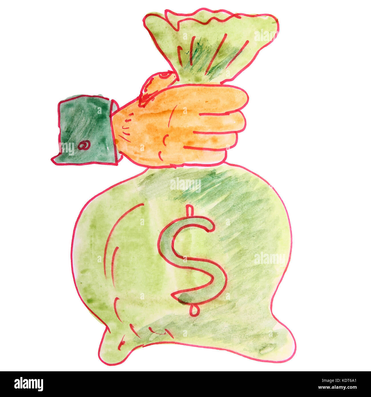 drawing a children watercolor money bag on a white background Ca Stock ...
