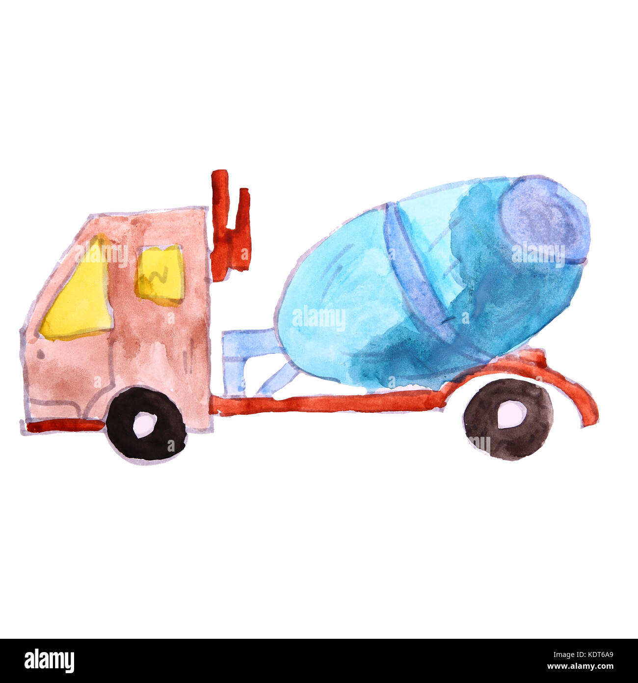 drawing cartoon kids watercolor concrete mixer on a white backgr Stock ...