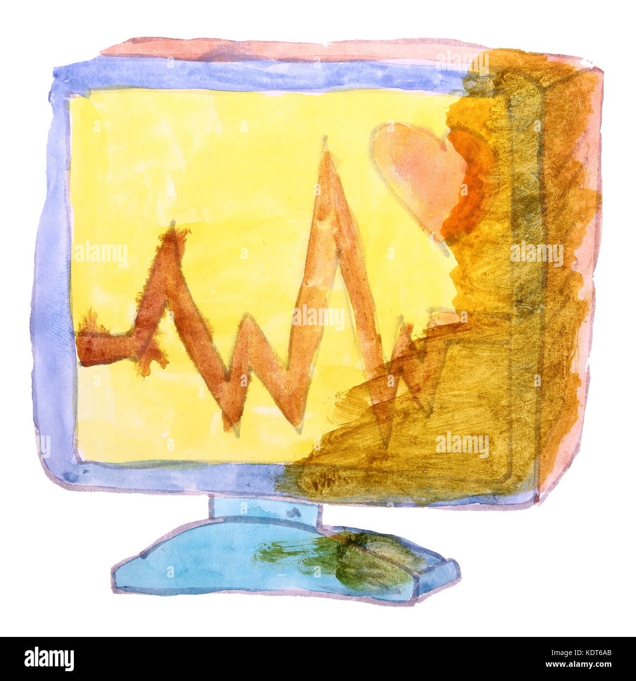 drawing cartoon kids watercolor monitor on a white background Stock ...