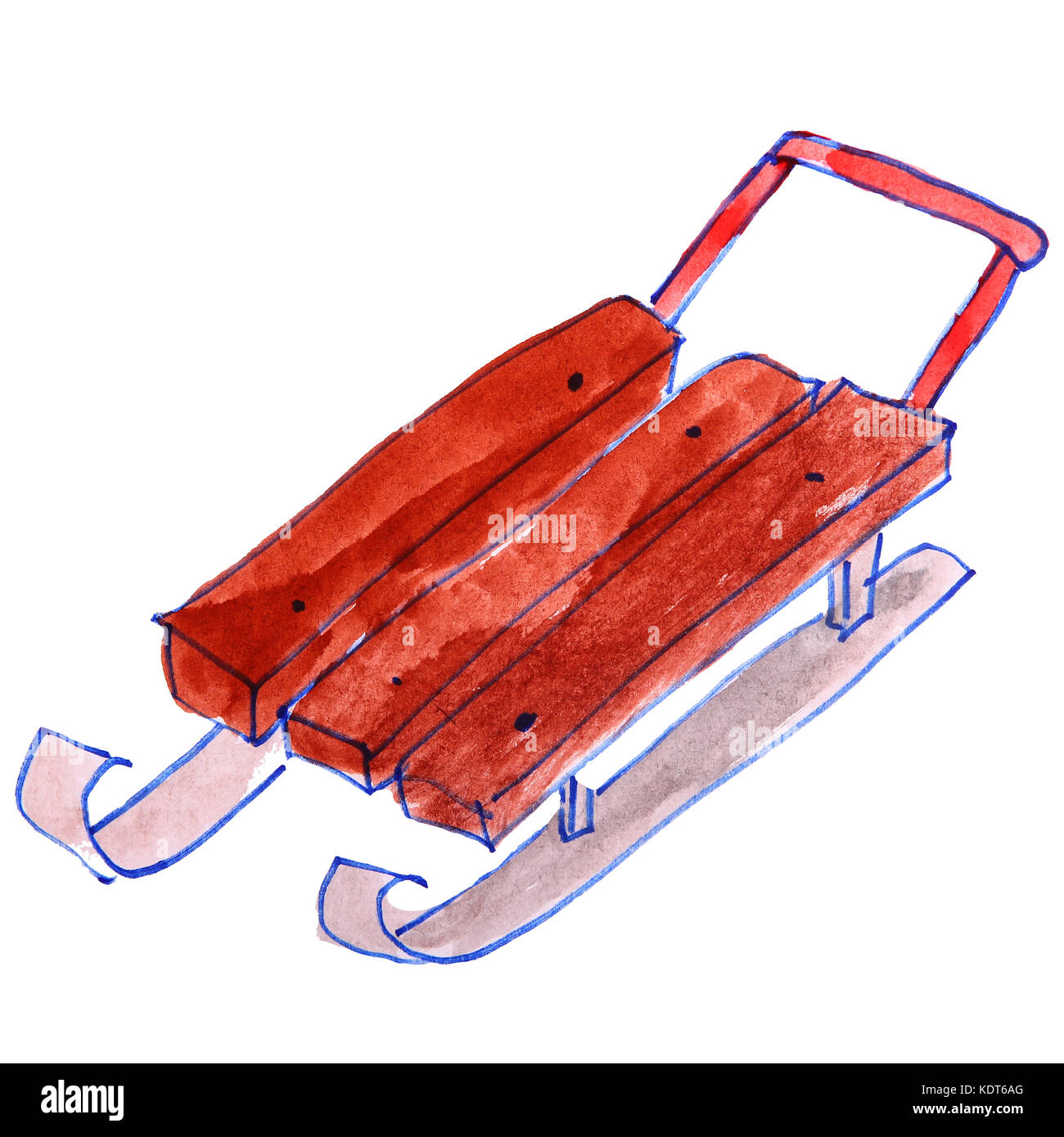 drawing cartoon kids watercolor sled on a white background Stock Photo ...
