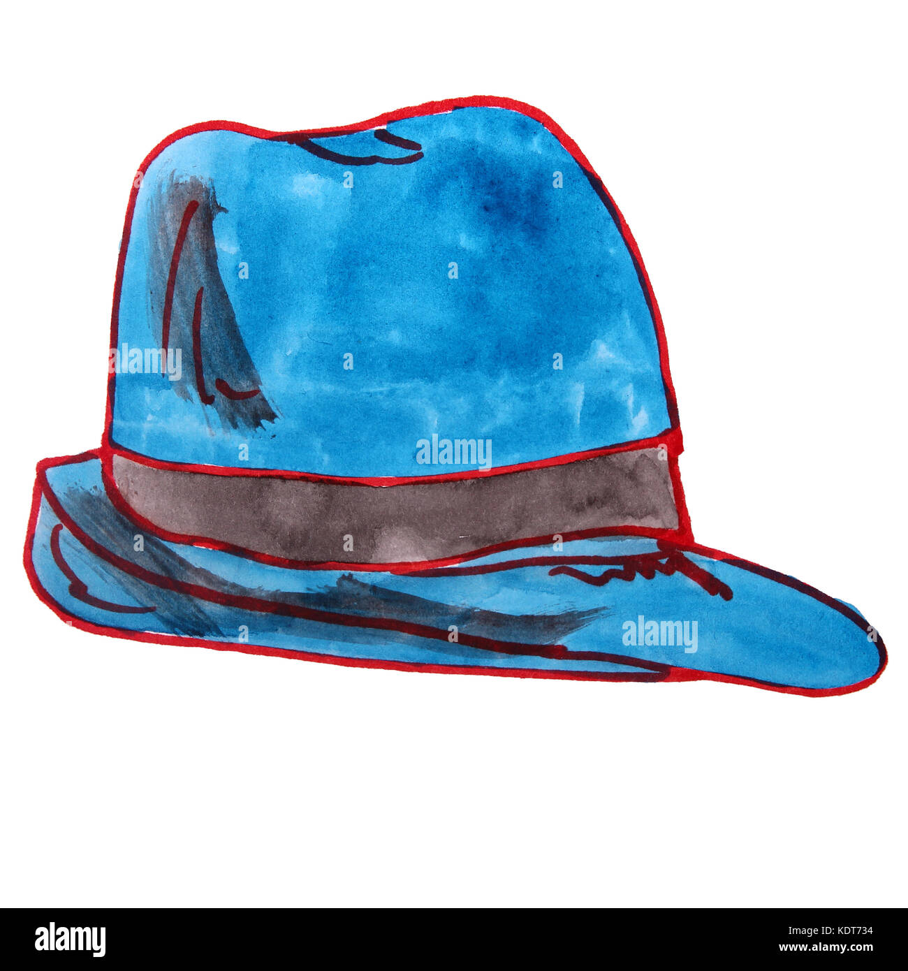 watercolor blue retro hat drawing cartoon style isolated on a wh Stock ...