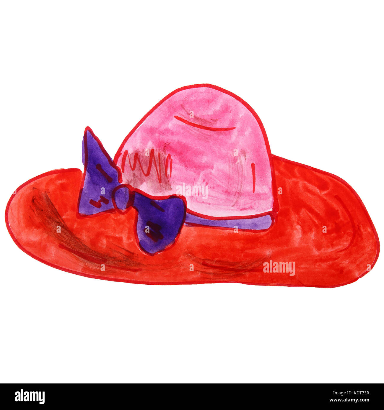 watercolor female retro hat drawing cartoon style isolated on a Stock ...