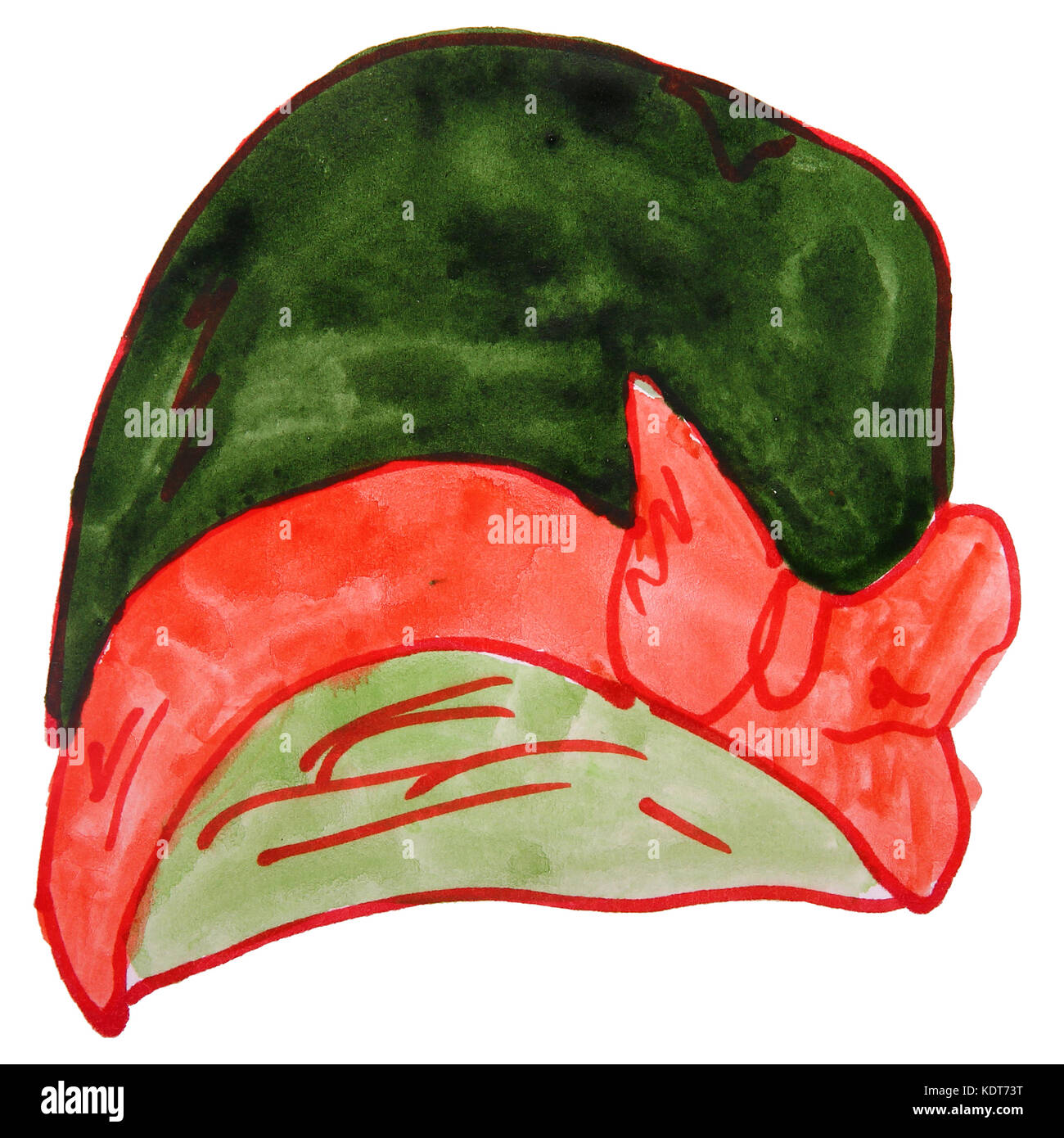 watercolor green retro hat drawing cartoon style isolated on a w Stock ...