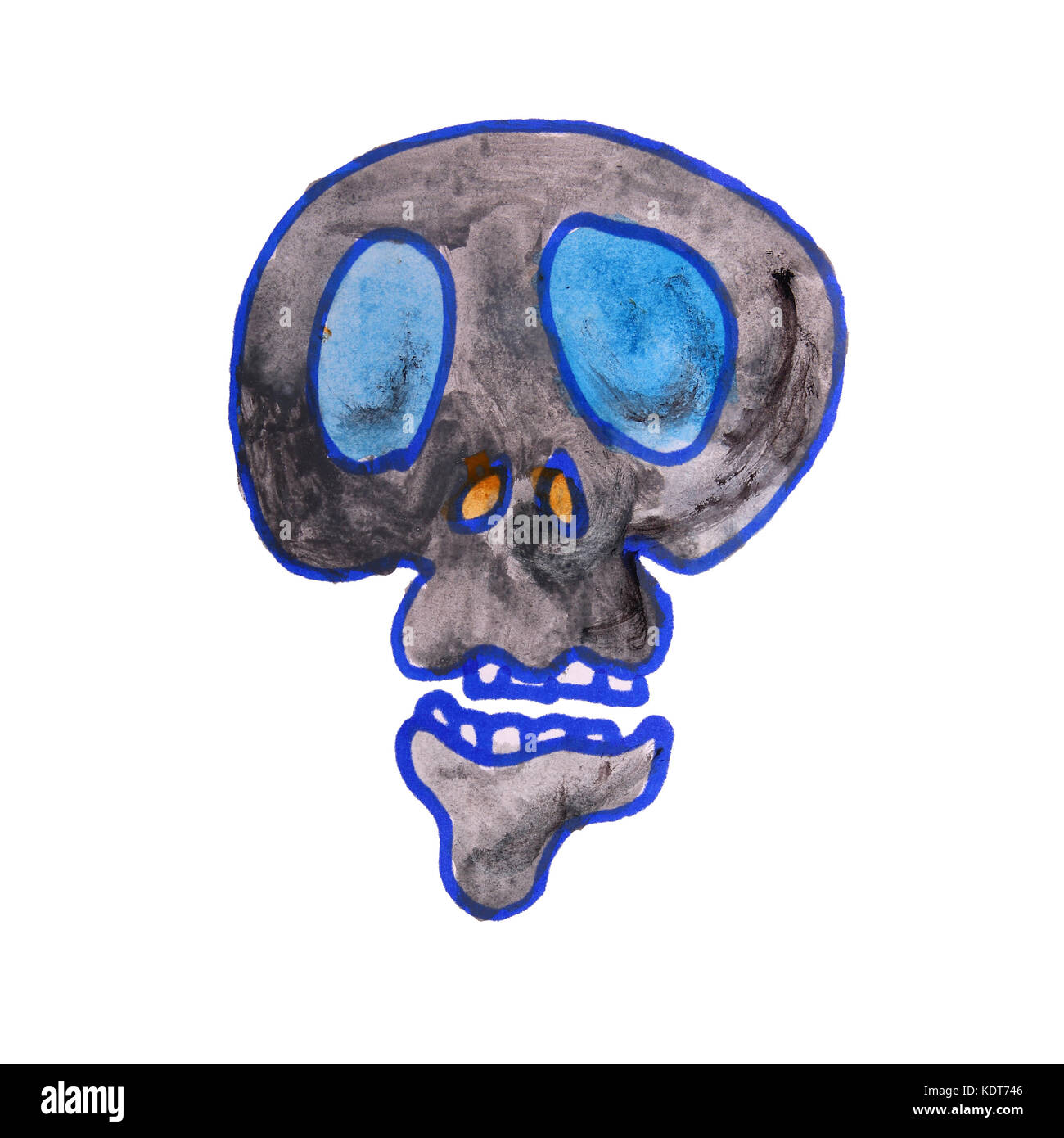 watercolor man skull drawing cartoon style isolated on a white b Stock ...