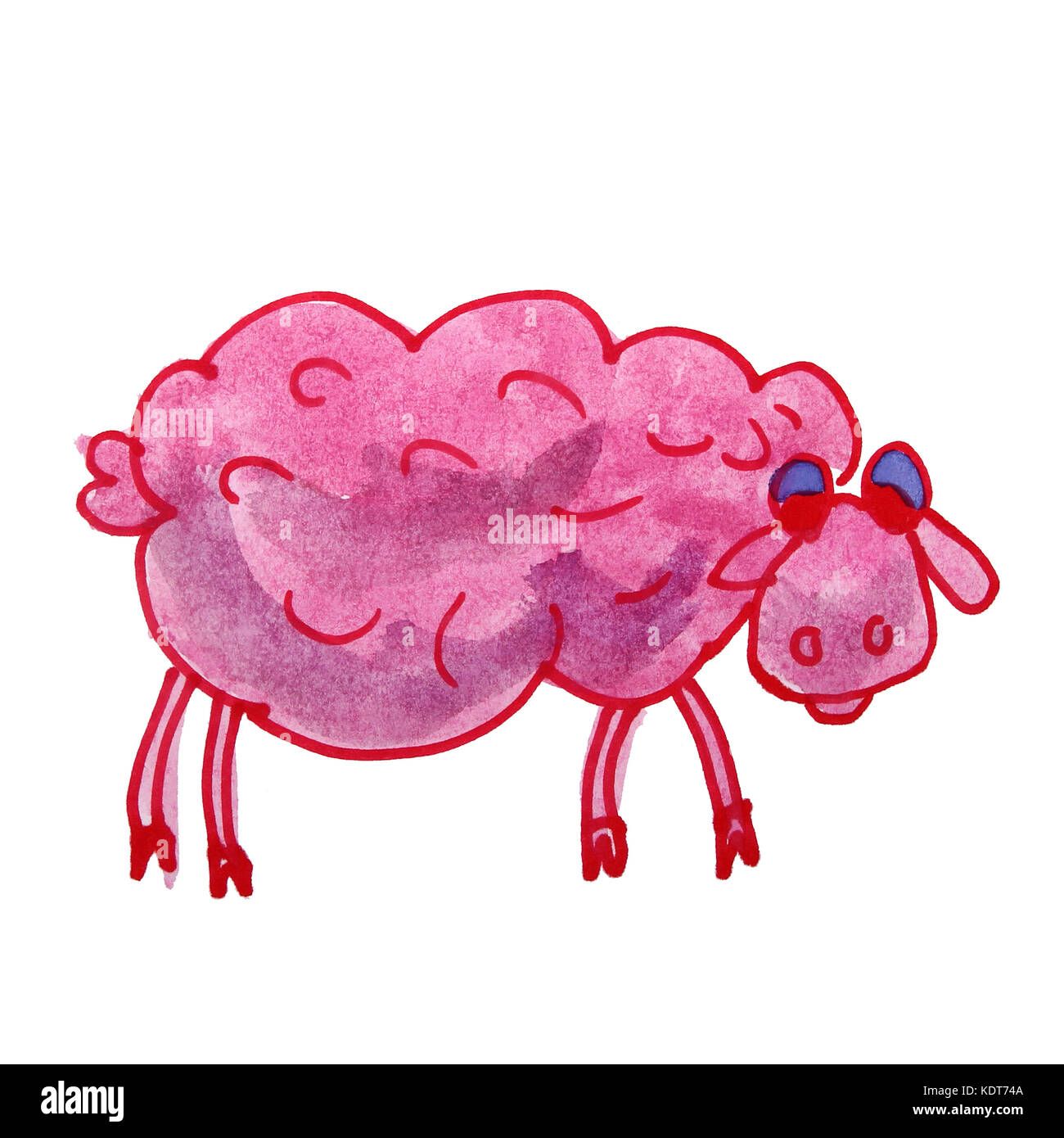 watercolor pink sheep drawing cartoon style isolated Stock Photo - Alamy