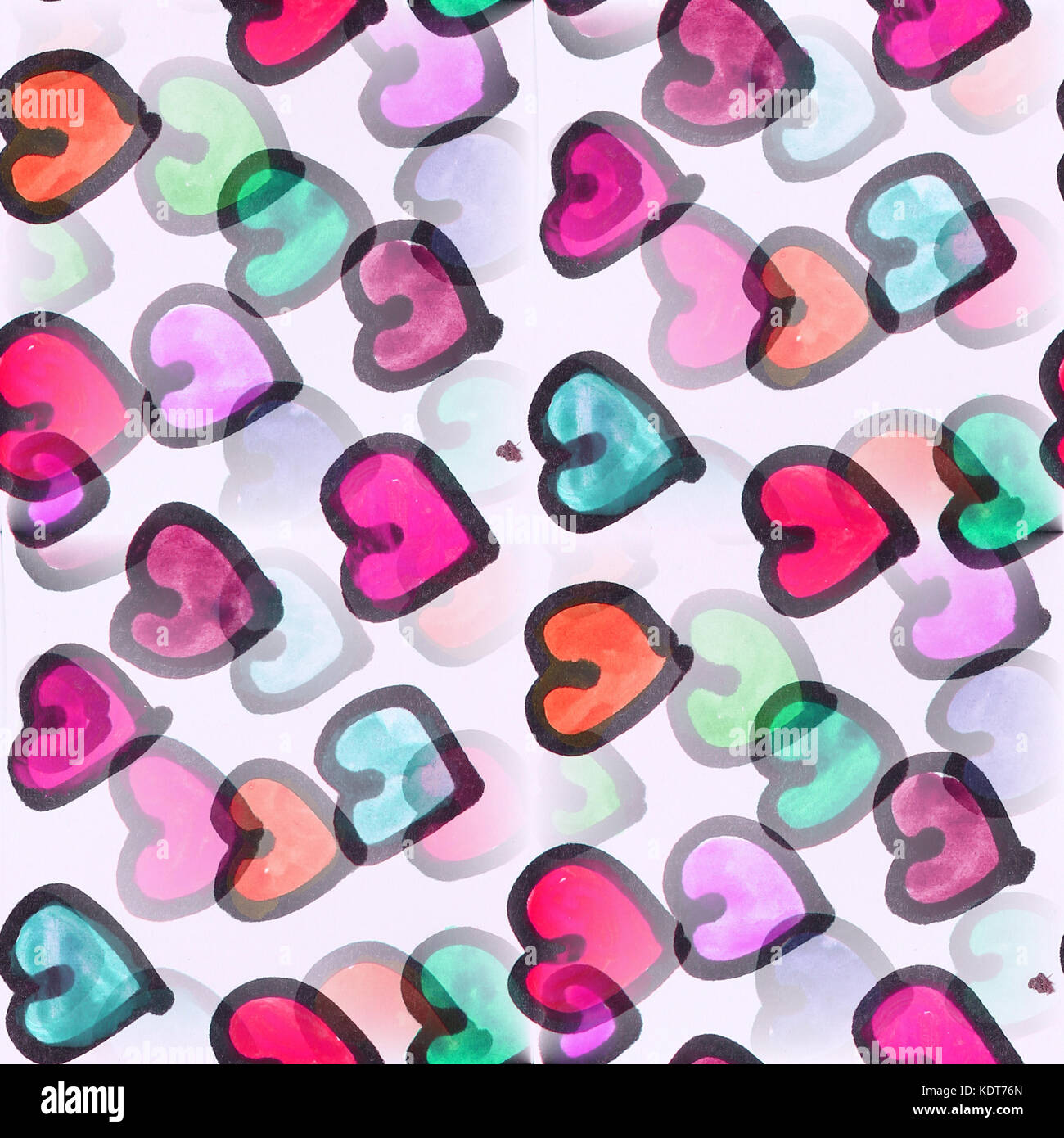 seamless Colour hearts on a white background watercolor artist ...