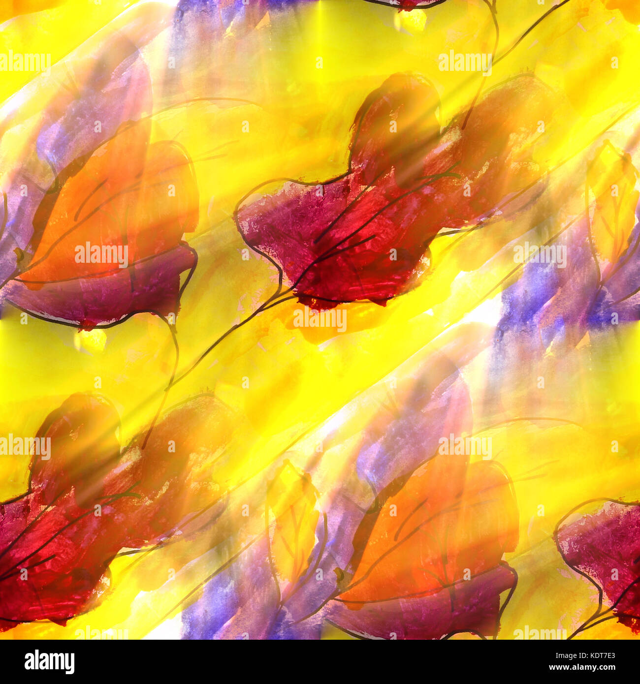 art light background Yellow, blue, leaf texture watercolor seaml Stock ...