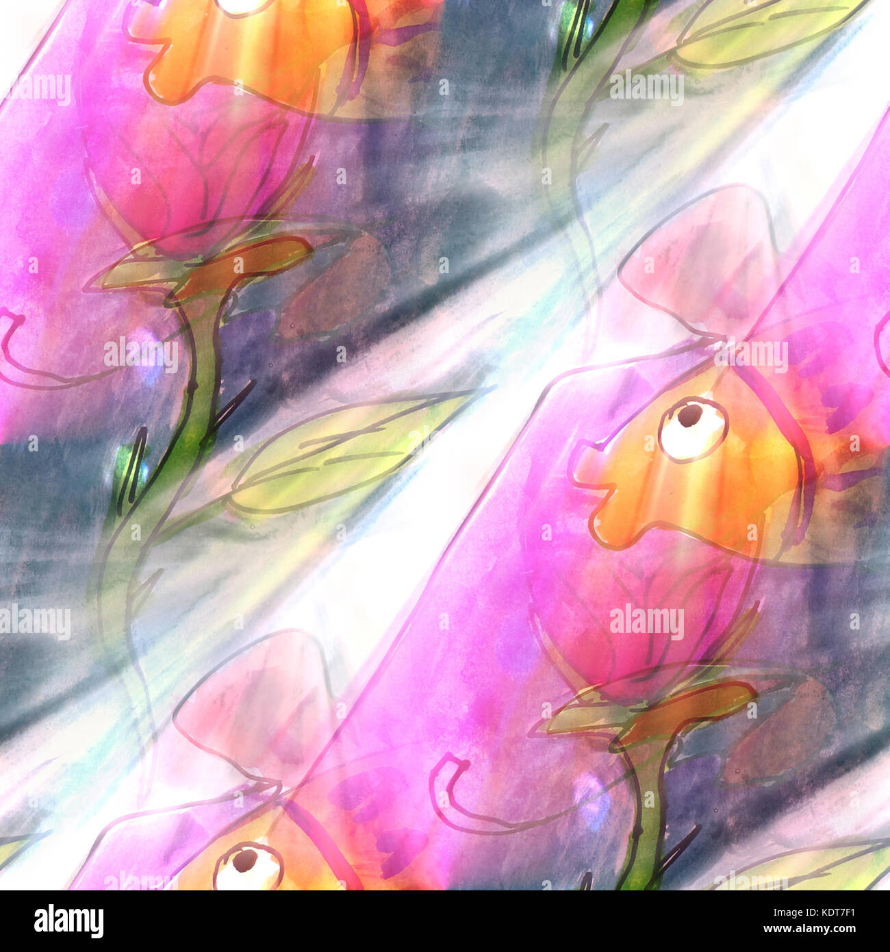 art light fish, blue, orange background texture watercolor seaml Stock ...