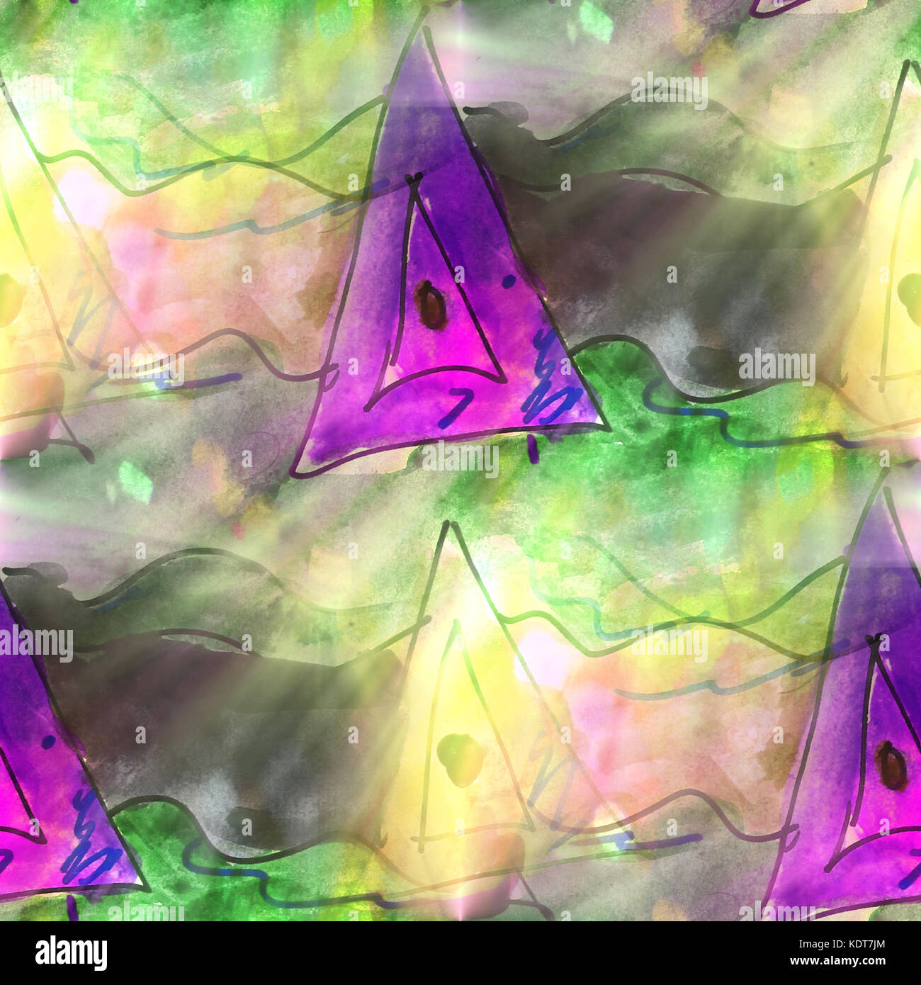 art light triangle, green, violet background texture watercolor Stock ...