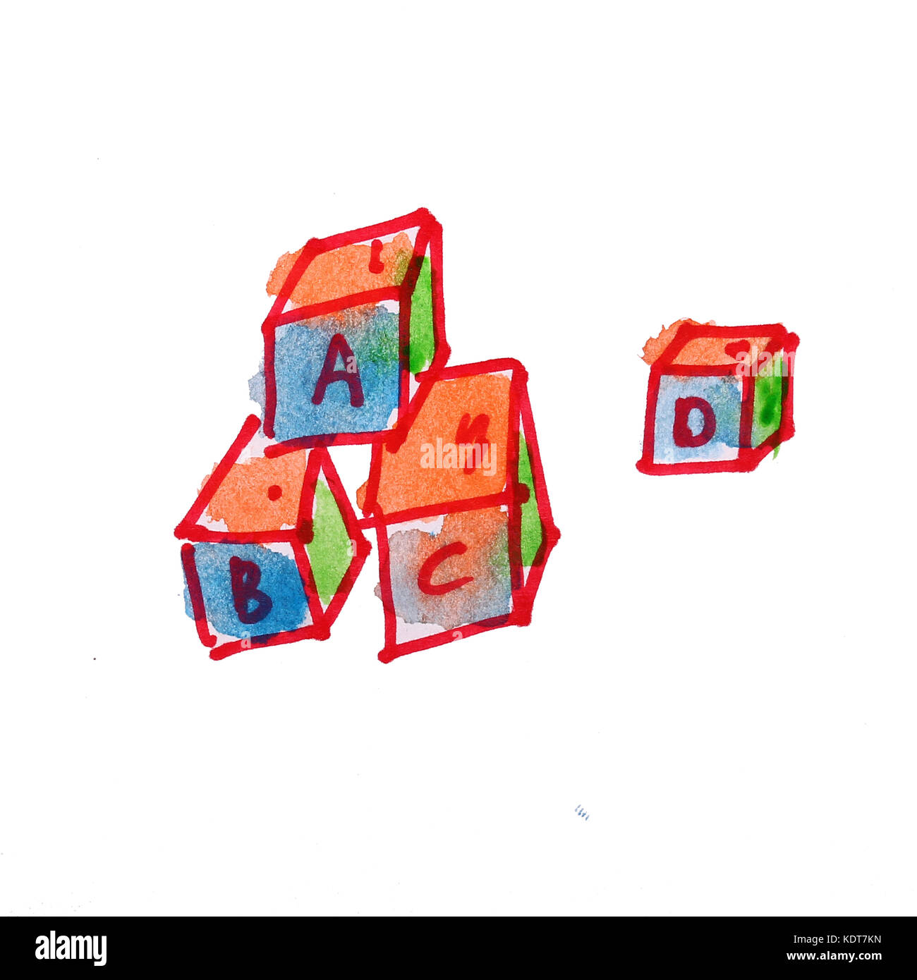children's blocks watercolor drawing isolated on white backgroun Stock ...