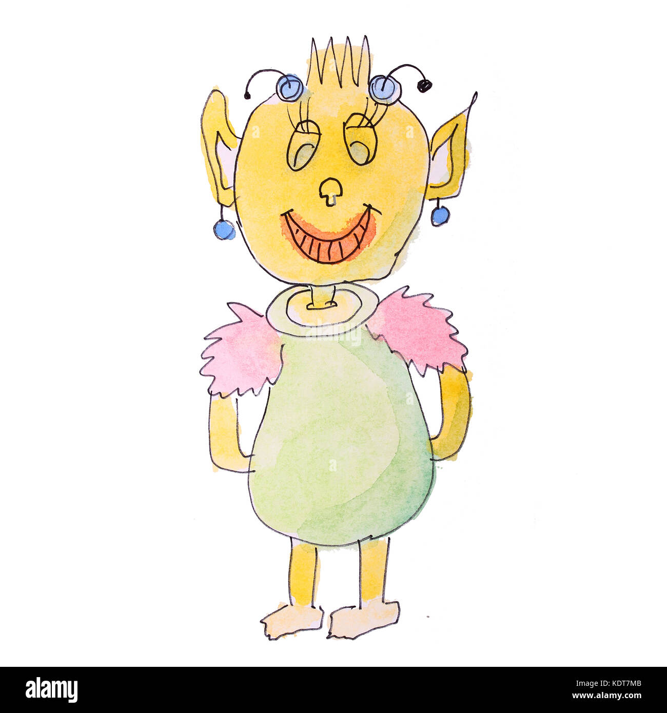 elf girl watercolor drawing cartoon isolated on a white backgrou Stock ...