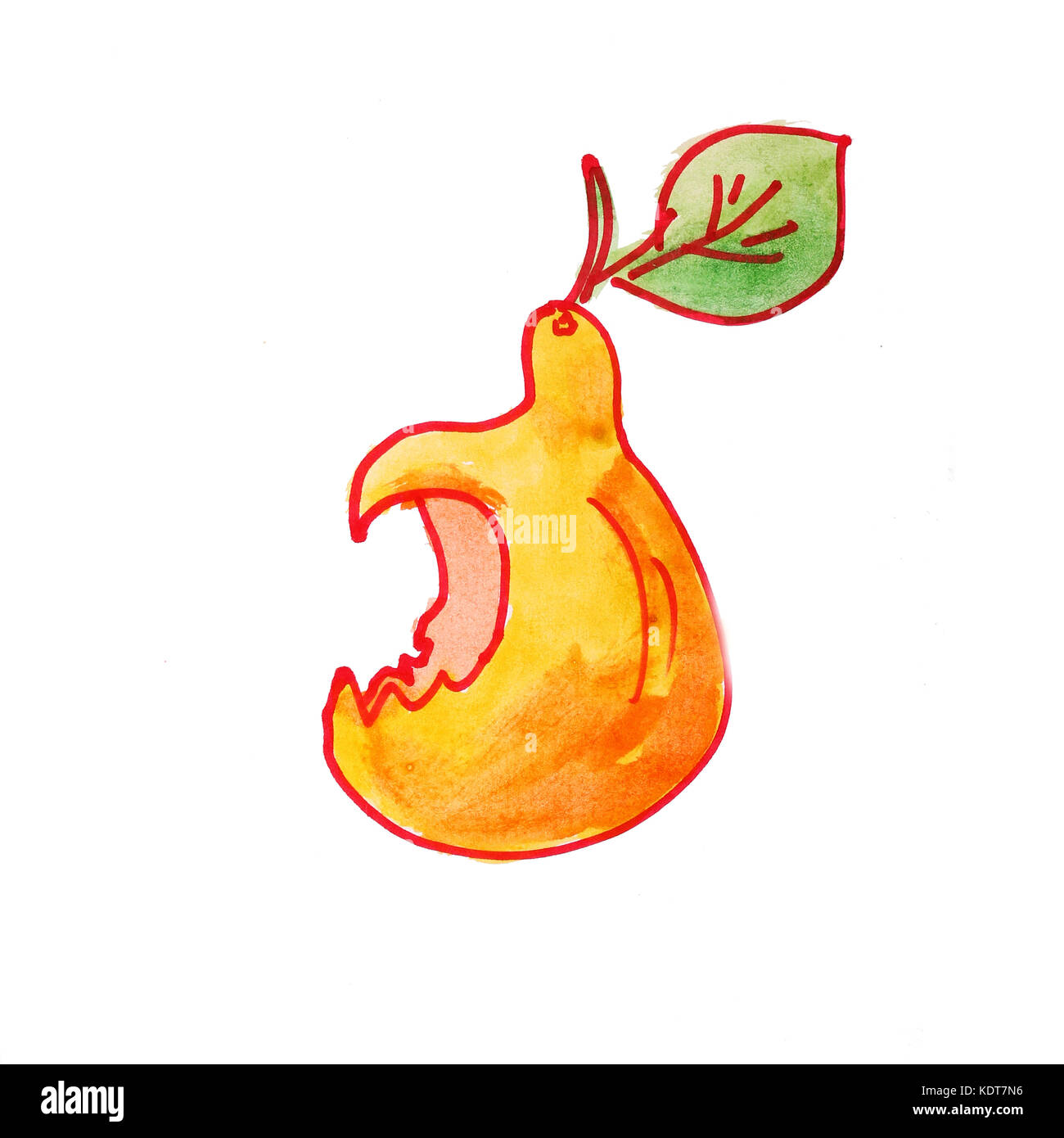 pear bitten watercolor drawing isolated on white background Stock Photo ...