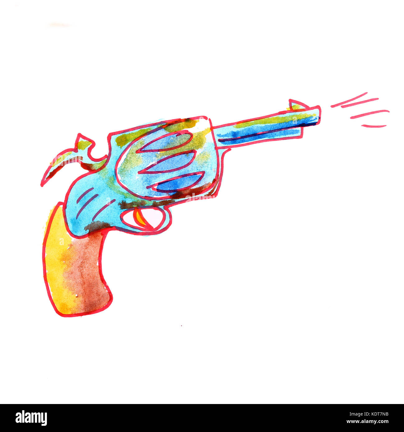 pistol revolver watercolor drawing isolated on white background Stock ...