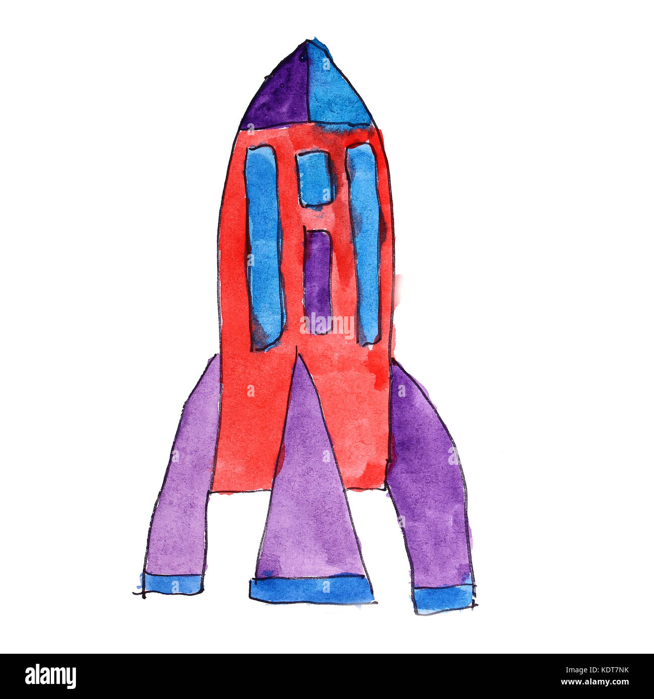 rocket watercolor drawing isolated on white background Stock Photo - Alamy