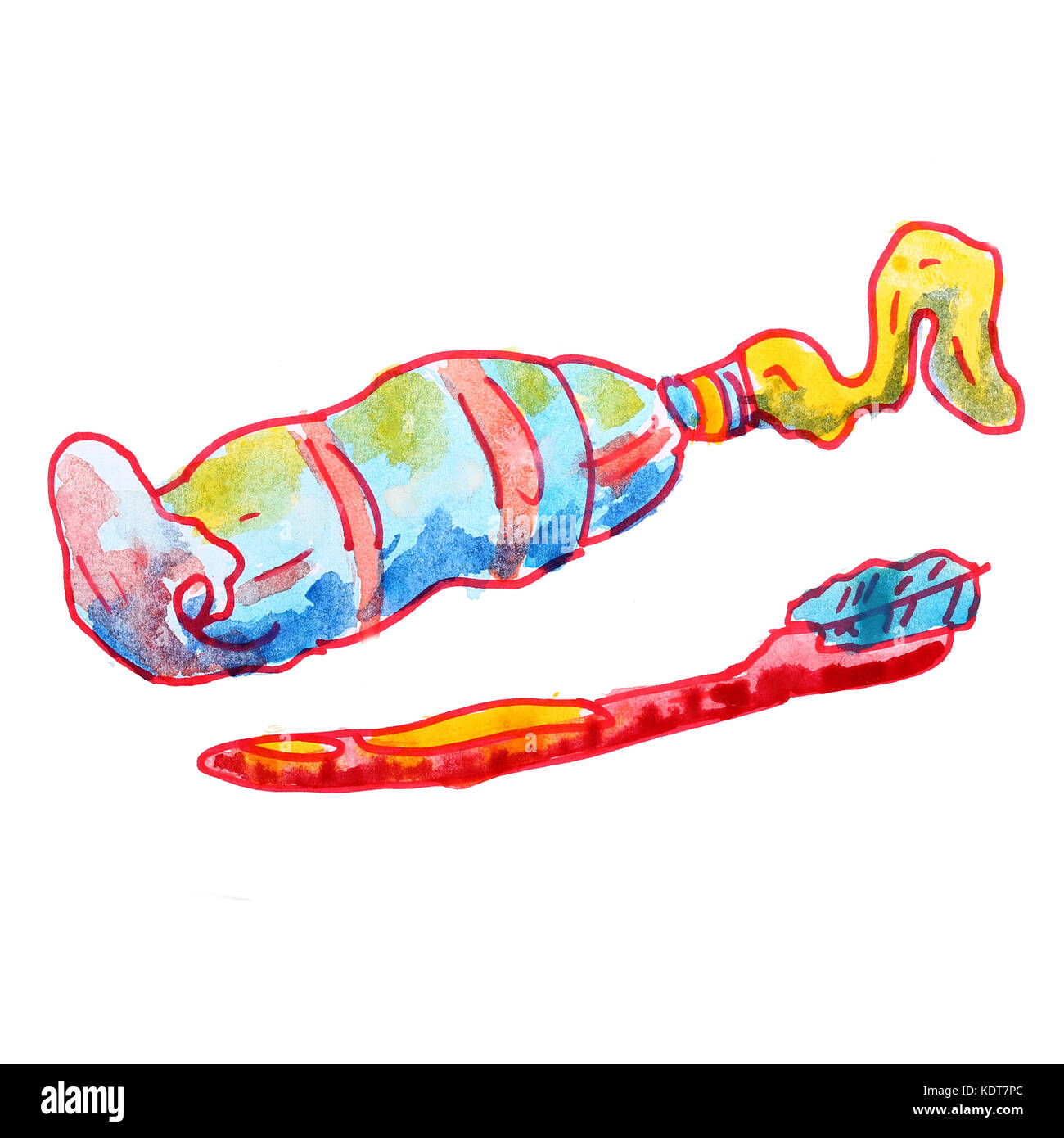 Toothpaste toothbrush watercolor drawing isolated on white backg Stock ...