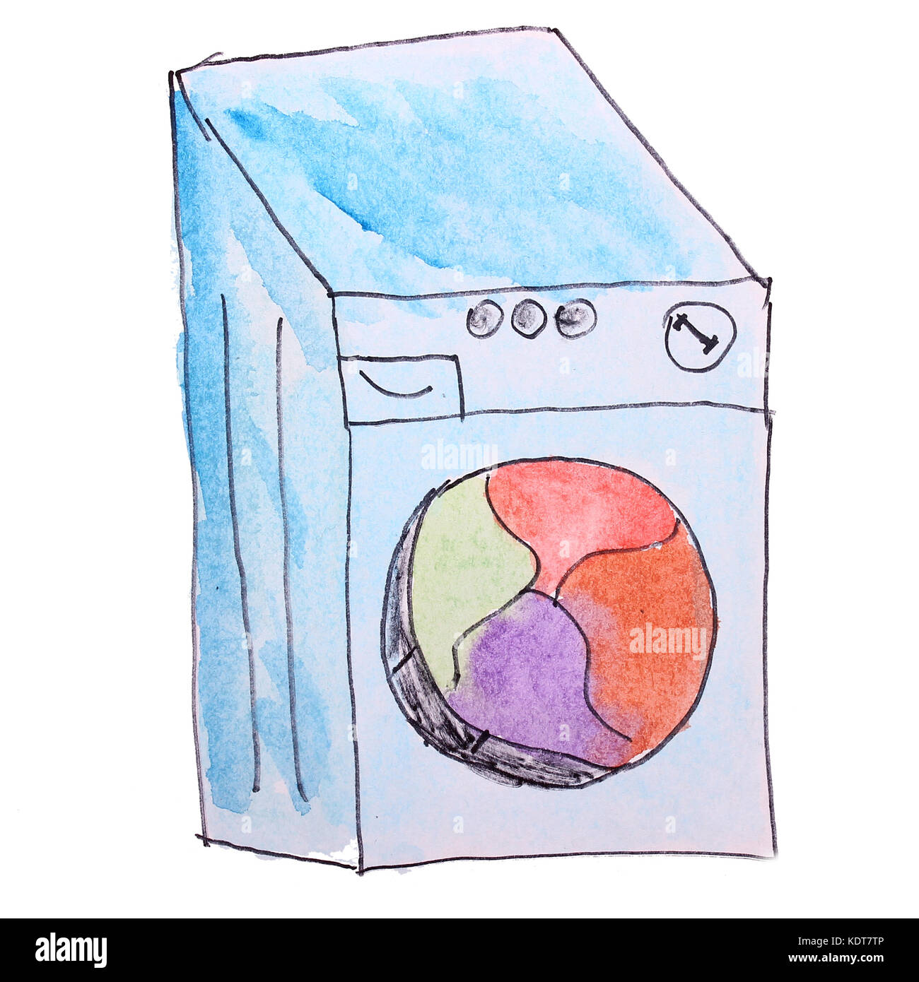 Washer watercolor drawing cartoon isolated on a white background Stock ...