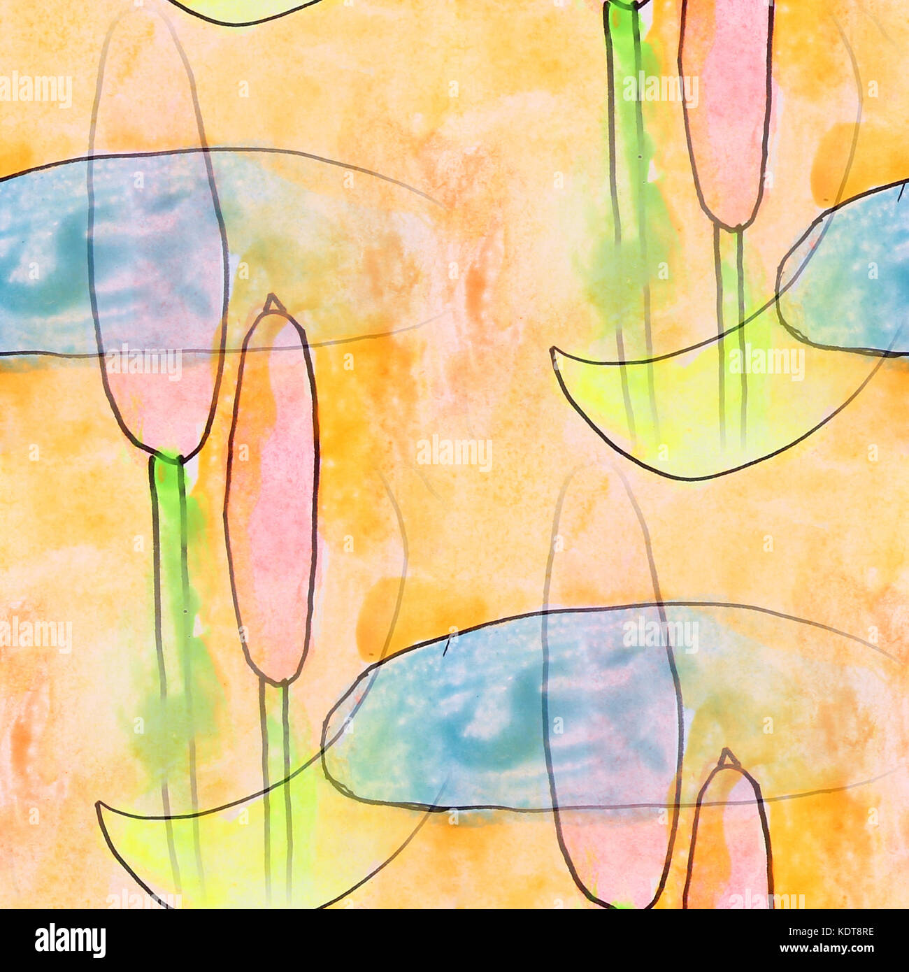 modern reeds, moon seamless watercolor artist wallpaper texture Stock ...