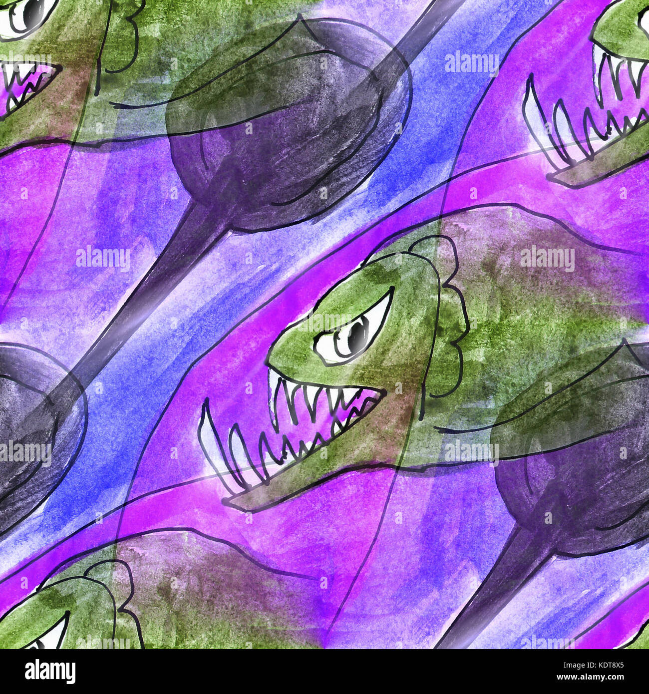 seamless green, fish, monster light watercolor artist wallpaper Stock ...