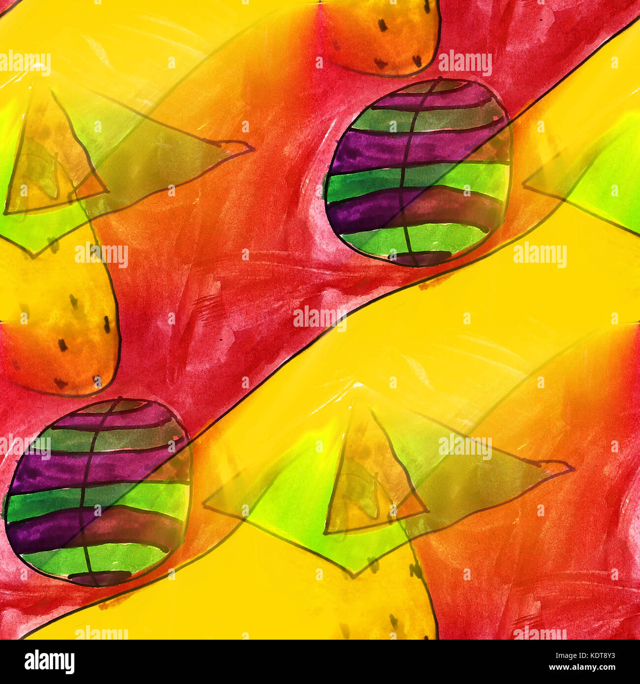 seamless light circle, pyramid, yellow, red watercolor artist wa Stock ...