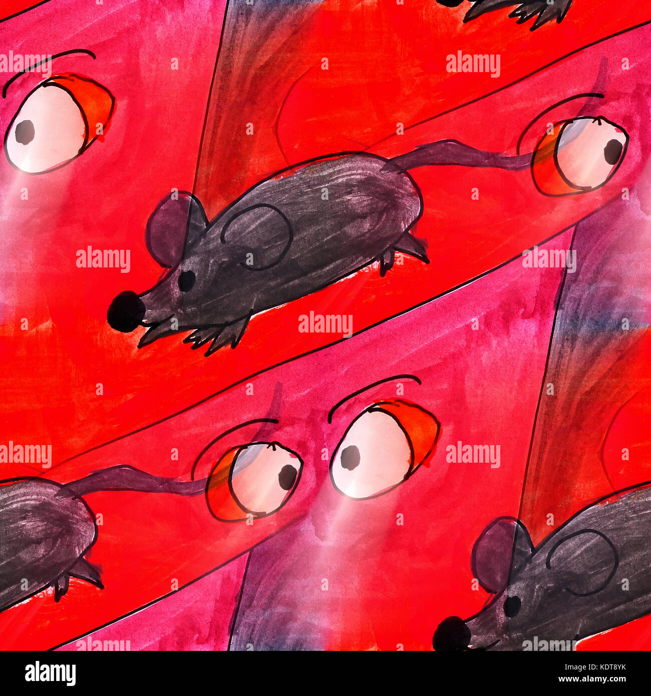 seamless light mouse, animal, red, black, cartoon watercolor artist ...