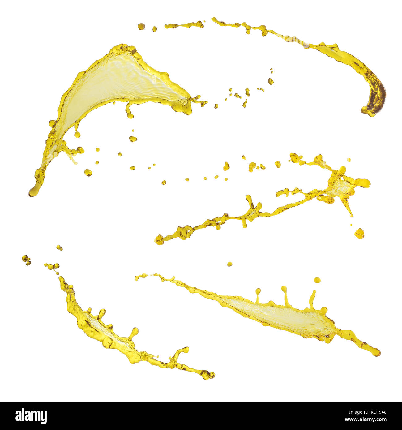 Flying beautiful oil splashes and drops isolated over white background ...