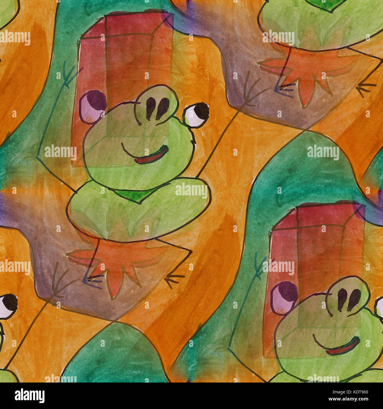art seamless big-eyed frog contemporary texture watercolor unusu Stock ...