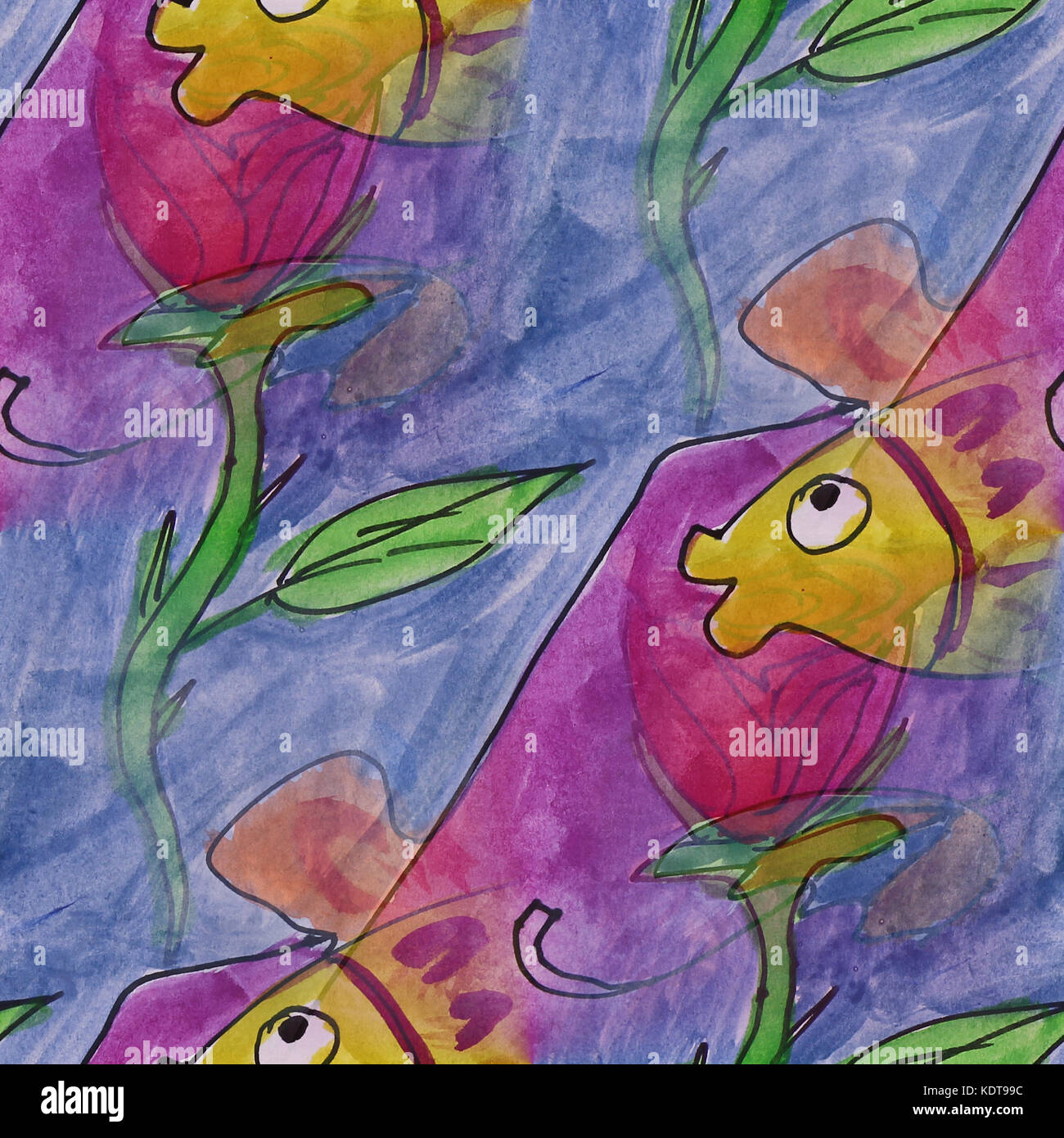 art seamless fish and algae contemporary texture watercolor unus Stock ...