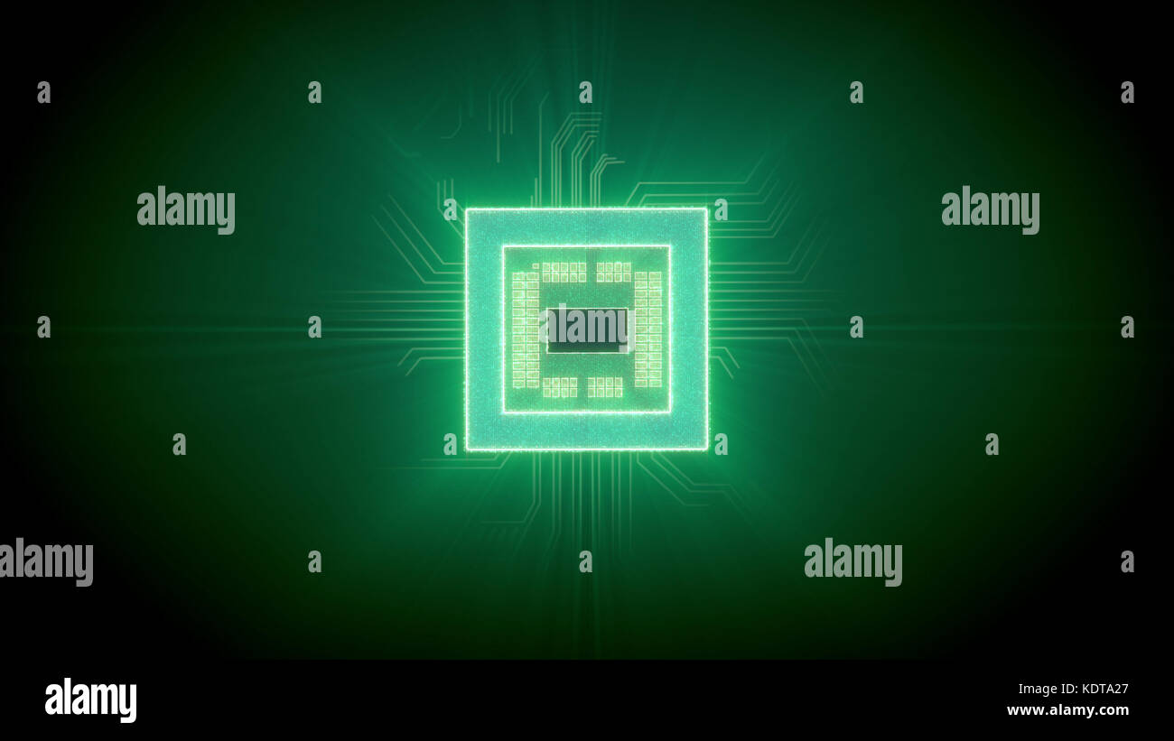 Advanced 3d illustration of a square CPU with chips inside in a ...