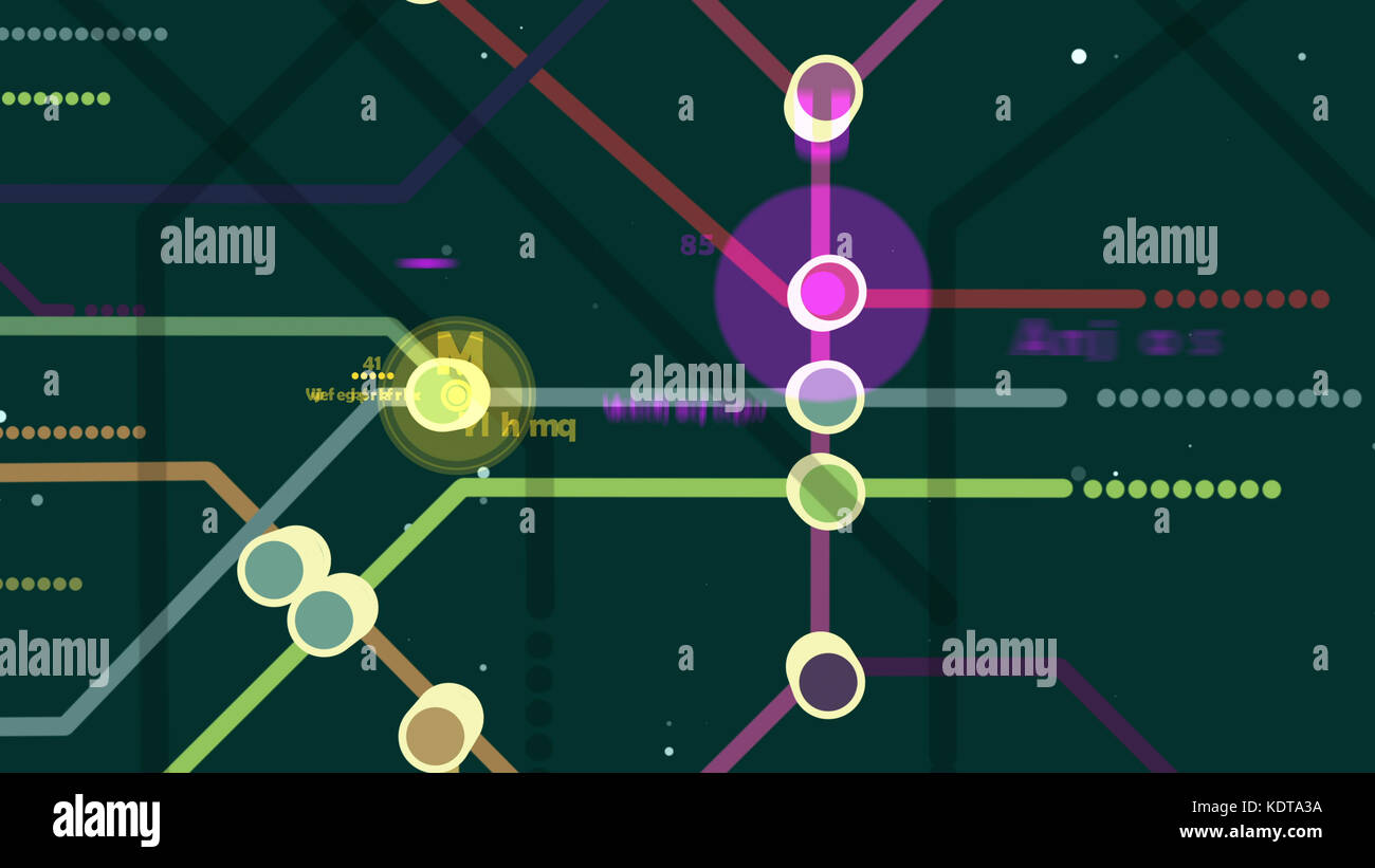 Artistic 3d rendering of a metro map. It contains two big violet and ...