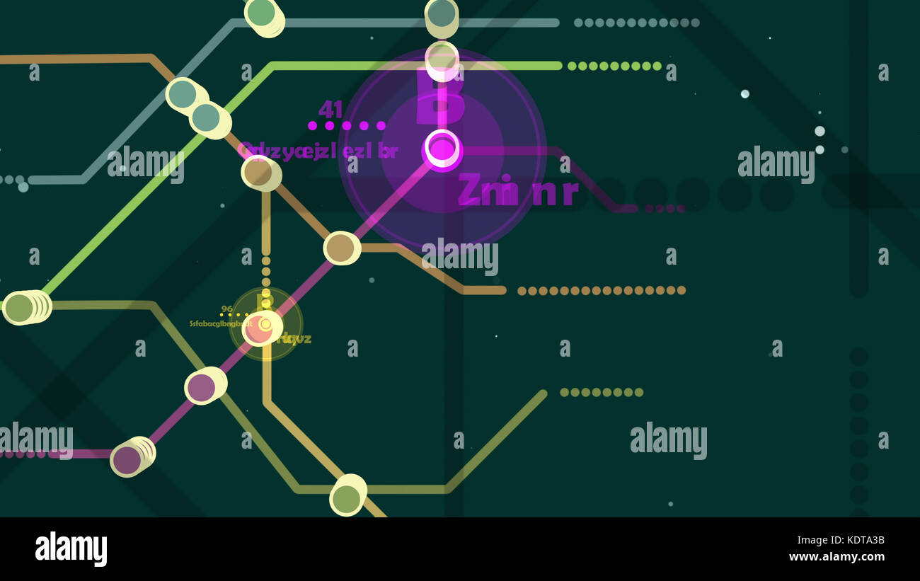Practical 3d illustration of a metro map. It has a big pink center with ...
