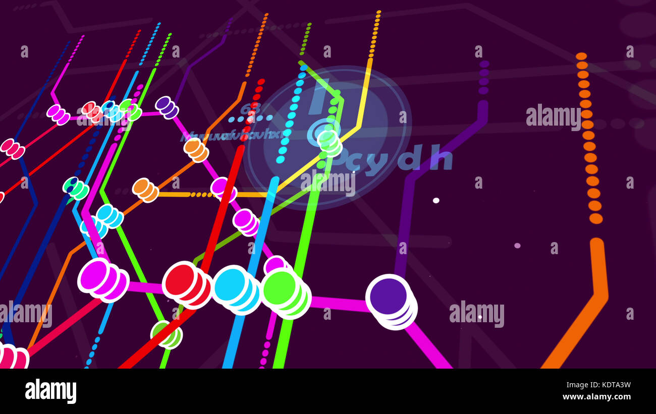Multilayered 3d illustration of a metro map. It contains a big center ...