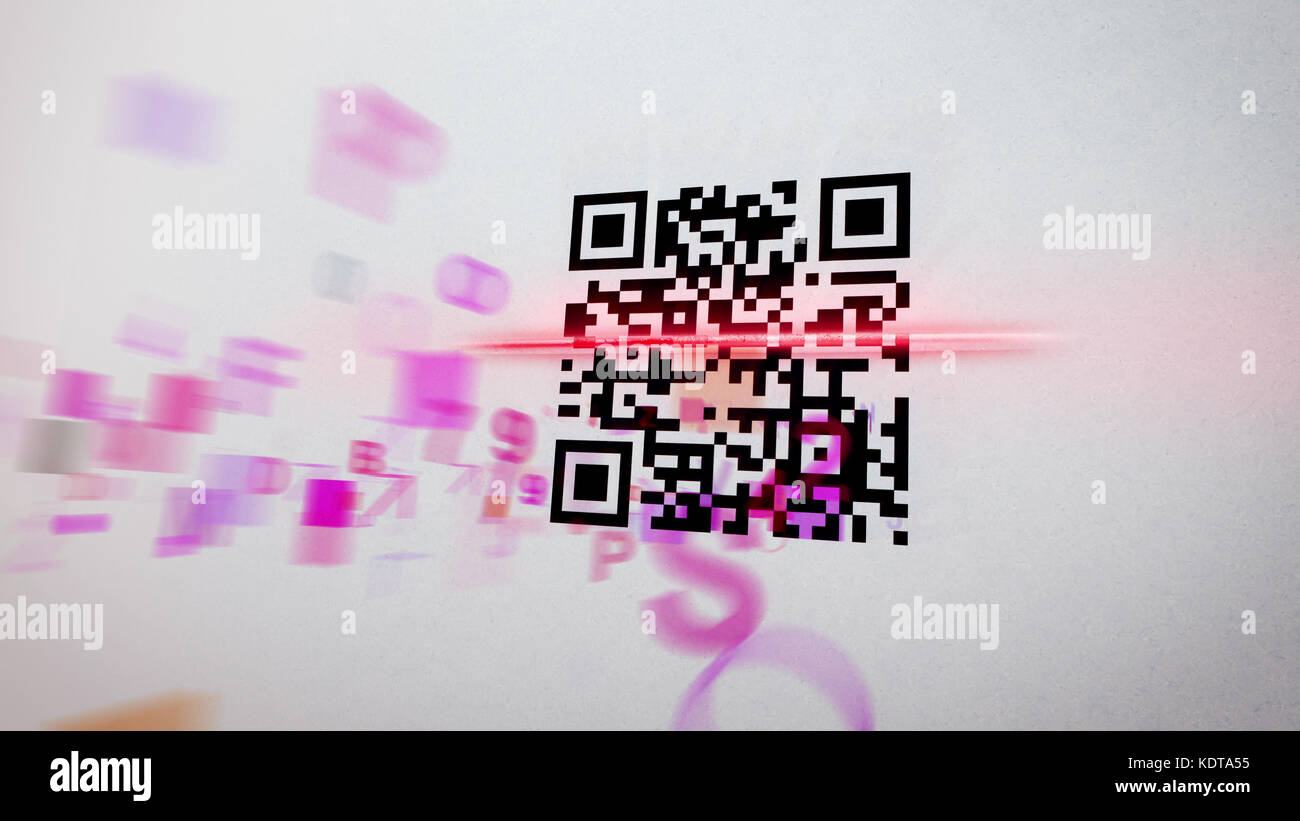 Misty 3d illustration of an abstract QR code scanning practice with ...