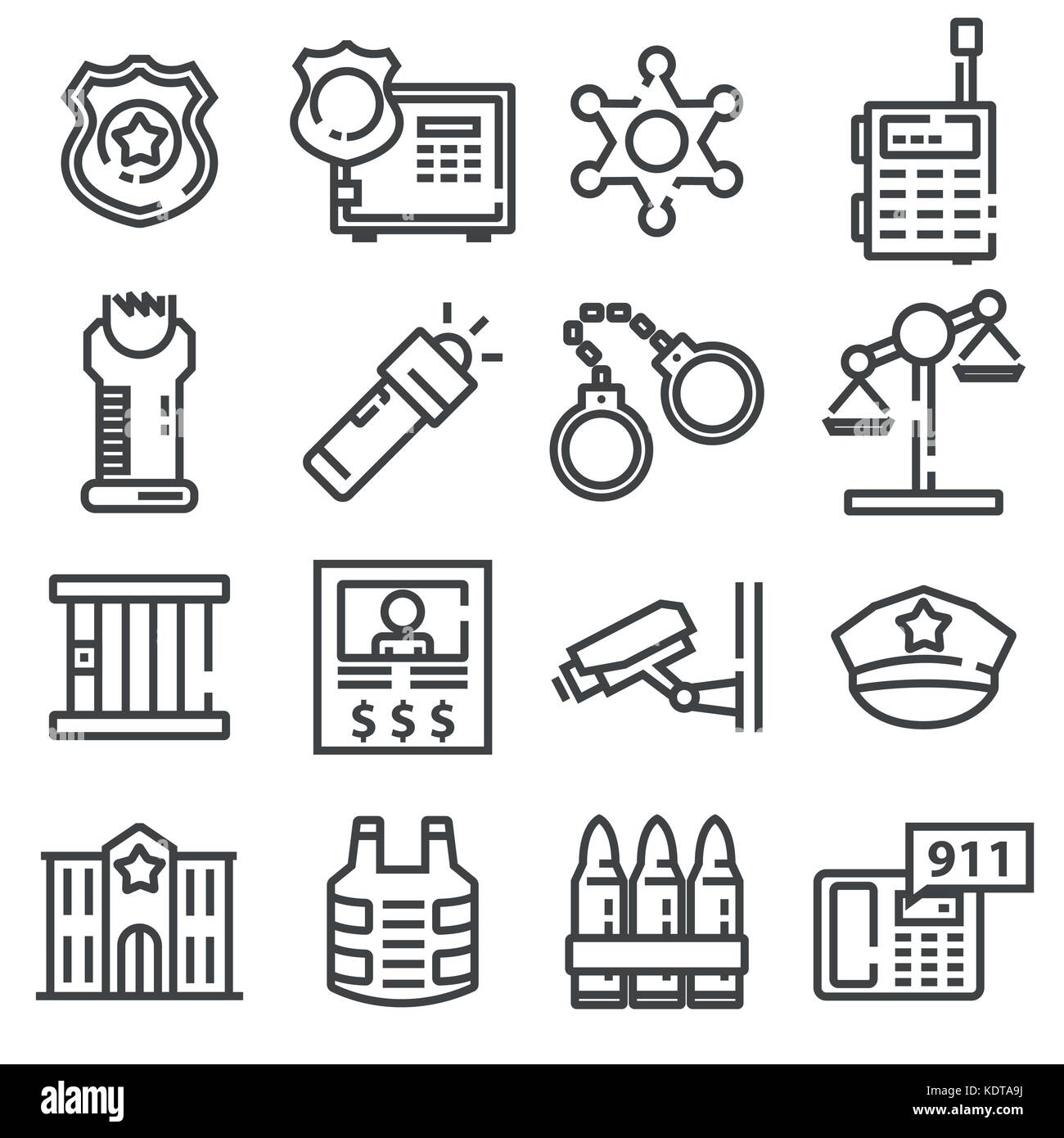 Police line icon set. Security agency isolated vector illustration. On ...