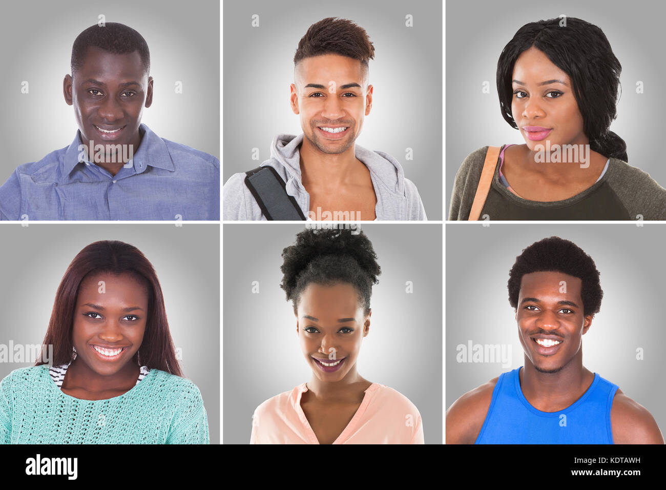 Collage Of Casual Smiling African American People On Gray Background ...