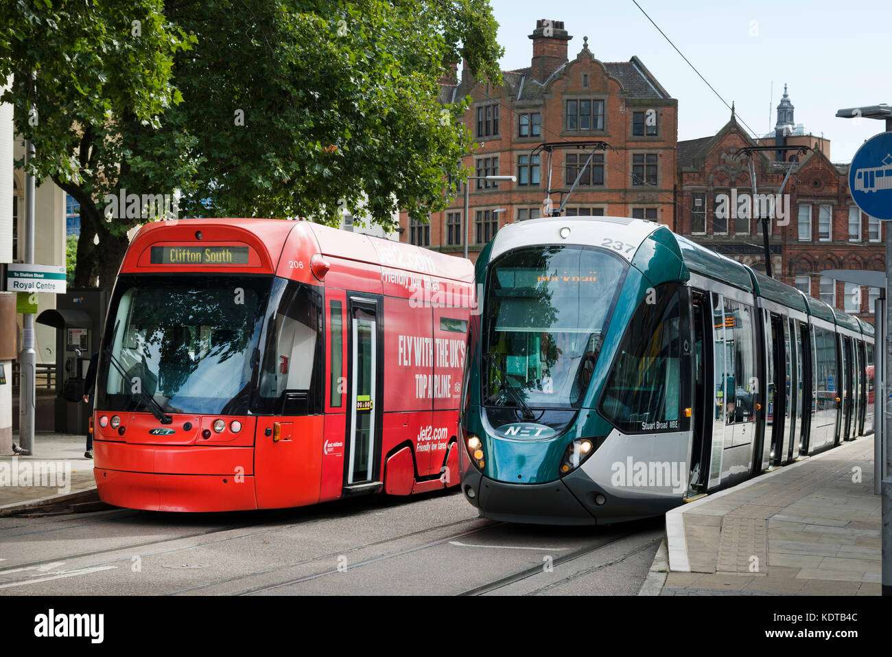 Close-up of Two Trams, Nottingham Express Transit, Nottingham Stock ...