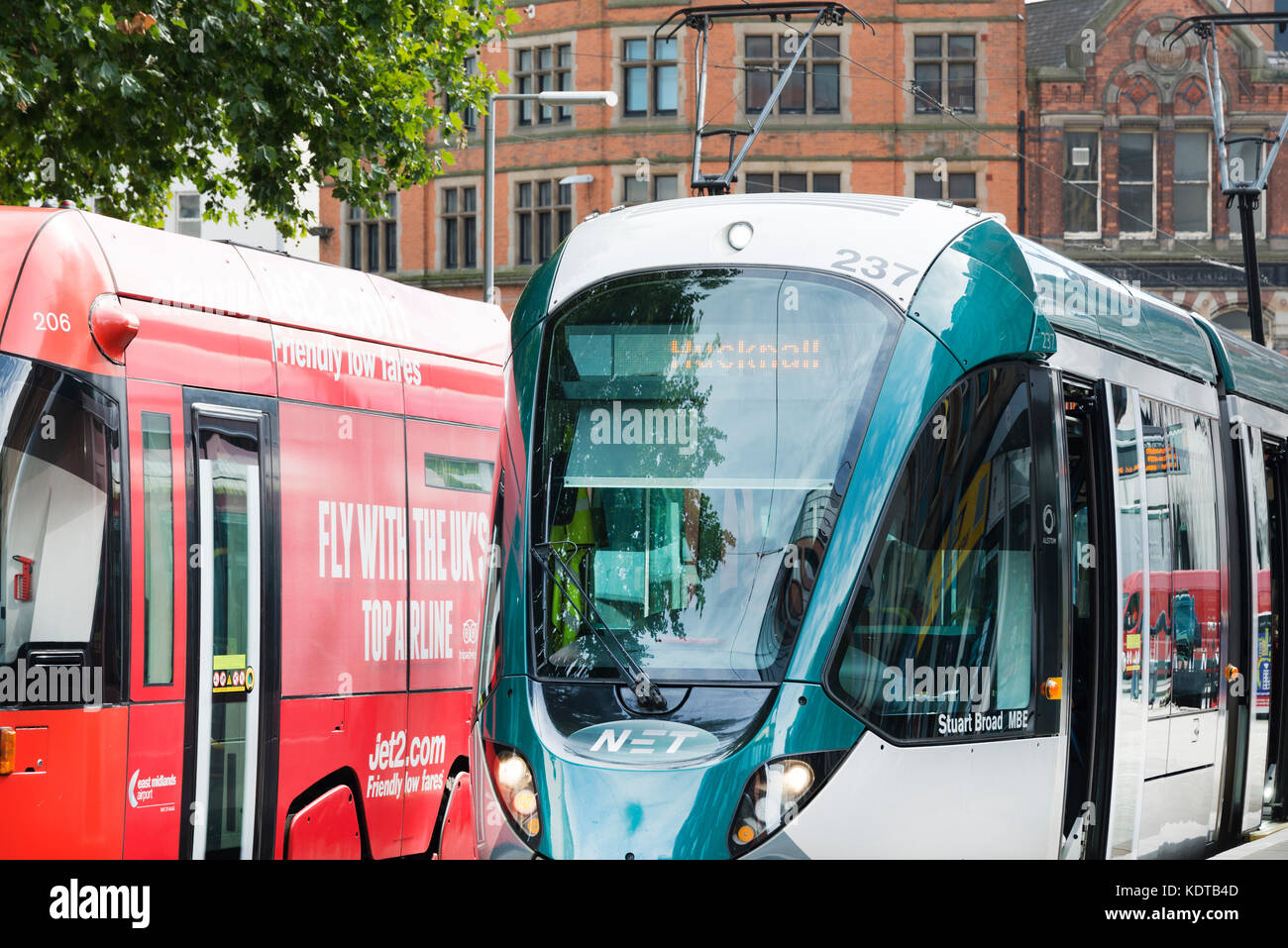 Close-up of Two Trams, Nottingham Express Transit, Nottingham Stock ...