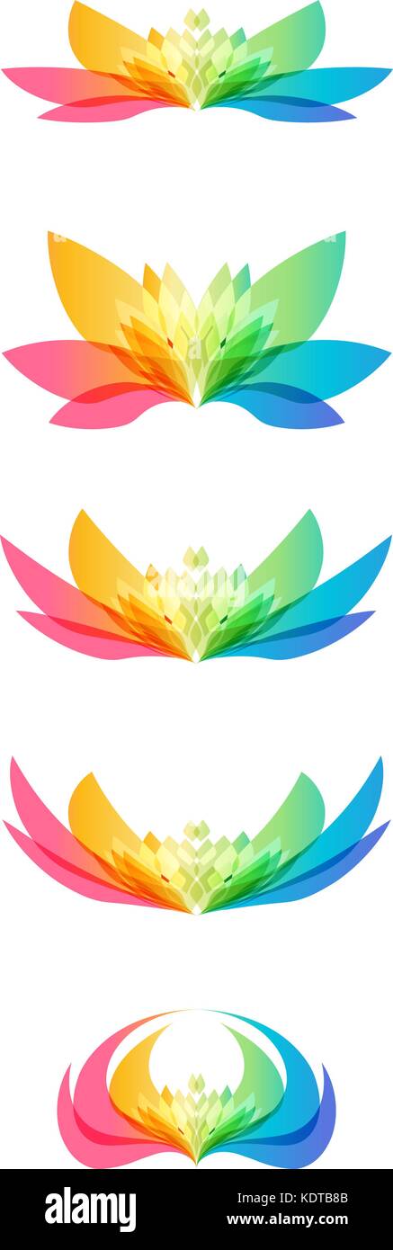 Set colorful flower head on white background, different shapes of the ...