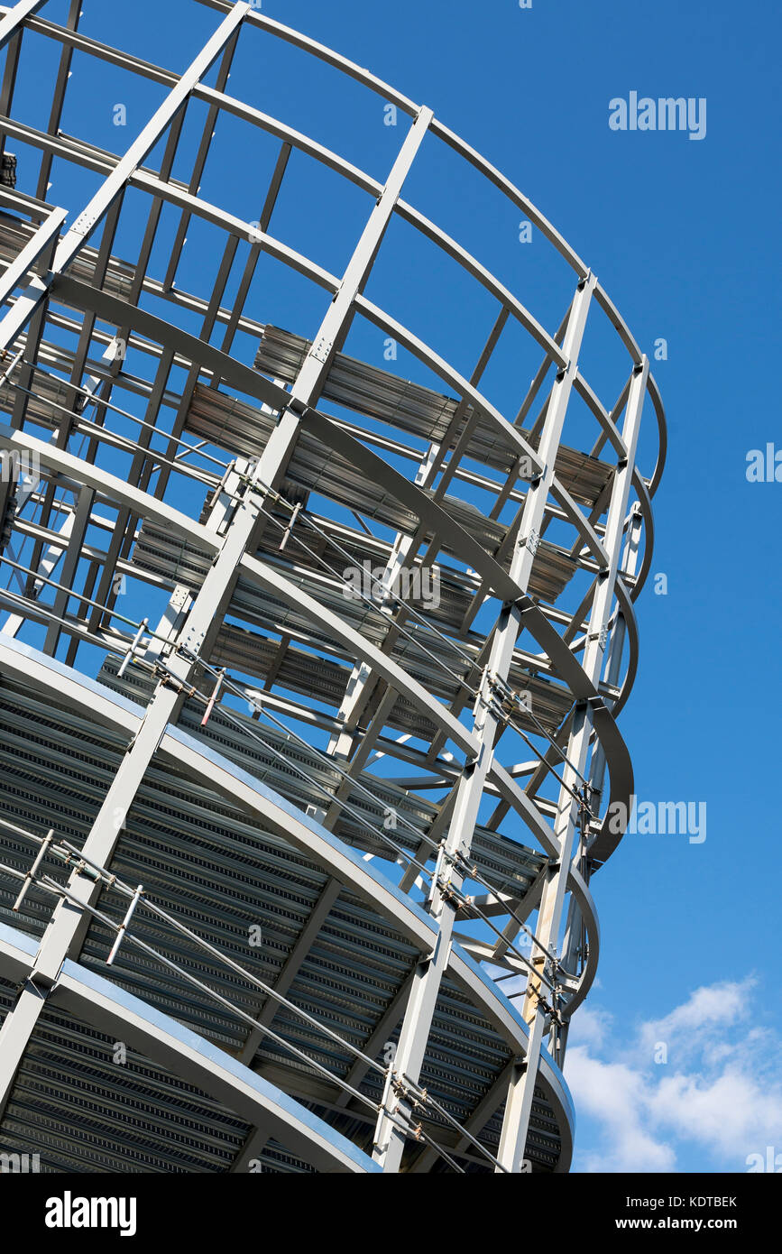 Silver painted structural steelwork and structural decking viewed ...