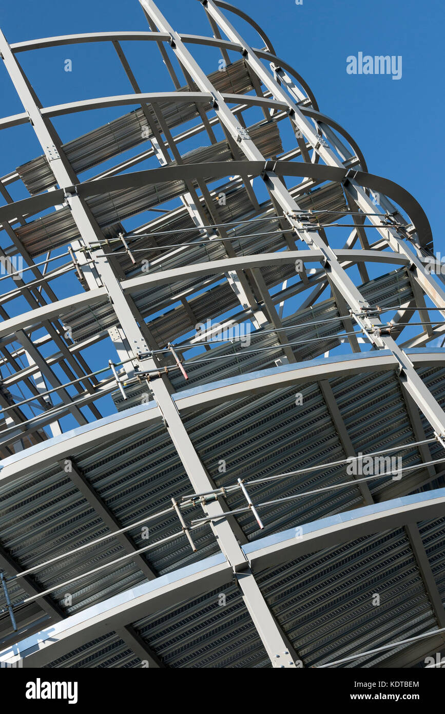 Silver painted structural steelwork and structural decking viewed ...