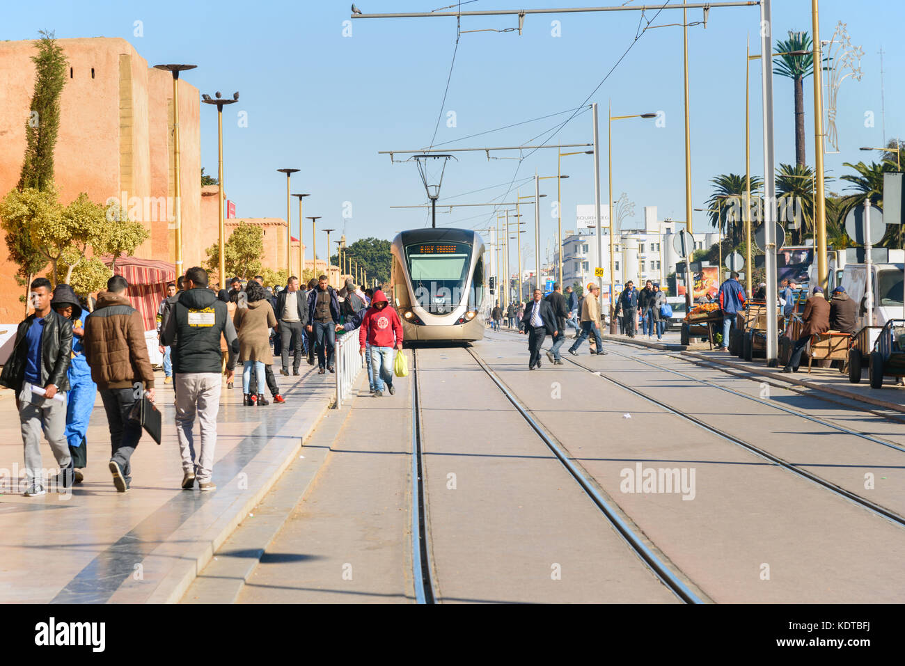 Rabat, Morocco - Jan 17, 2017: Modern tram in the centre city near ...