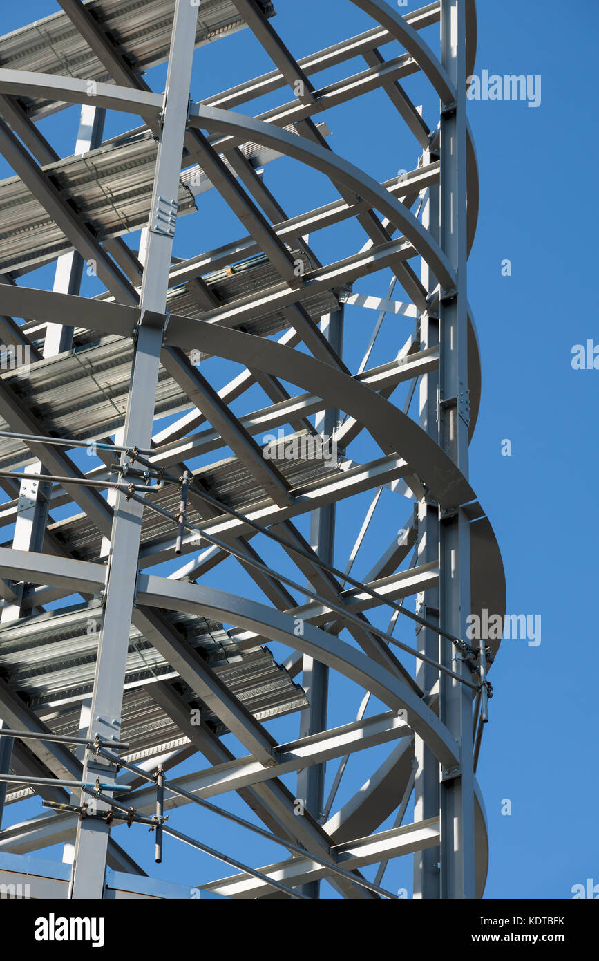 Silver painted structural steelwork and structural decking viewed ...