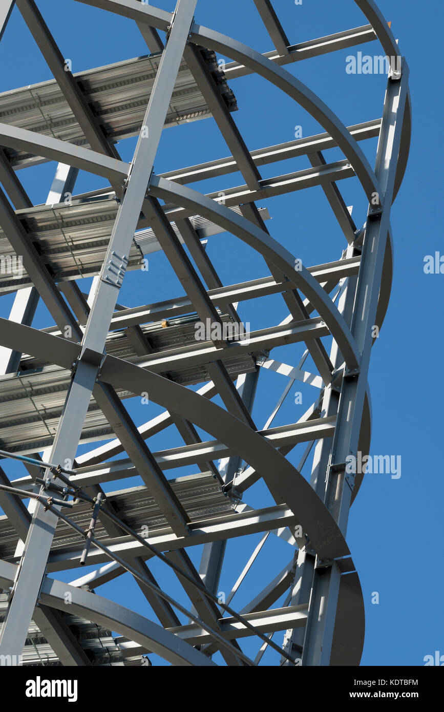 Silver painted structural steelwork and structural decking viewed ...