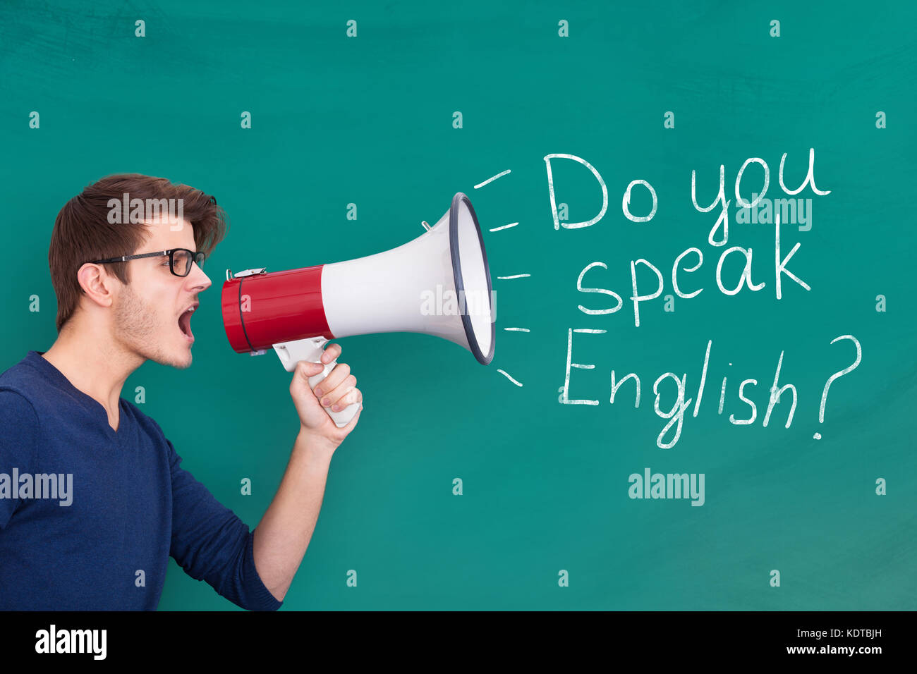 Young Man Doing Announcement Of English Speaking Using Megaphone On ...
