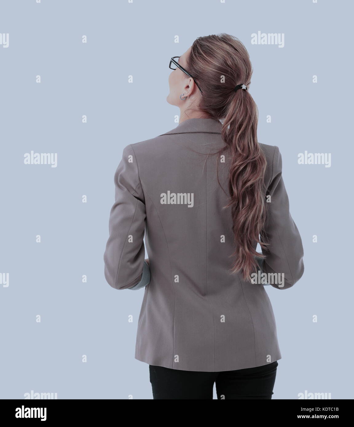 Full-length back side of businesswoman, isolated on white Stock Photo ...