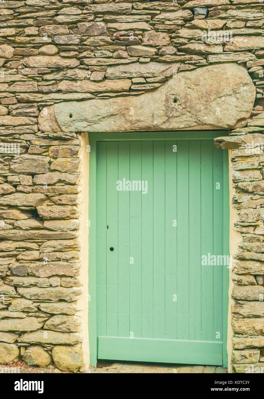 Rural Rustic Slate Stone Farm Building Green Wooden Door Stock Photo ...