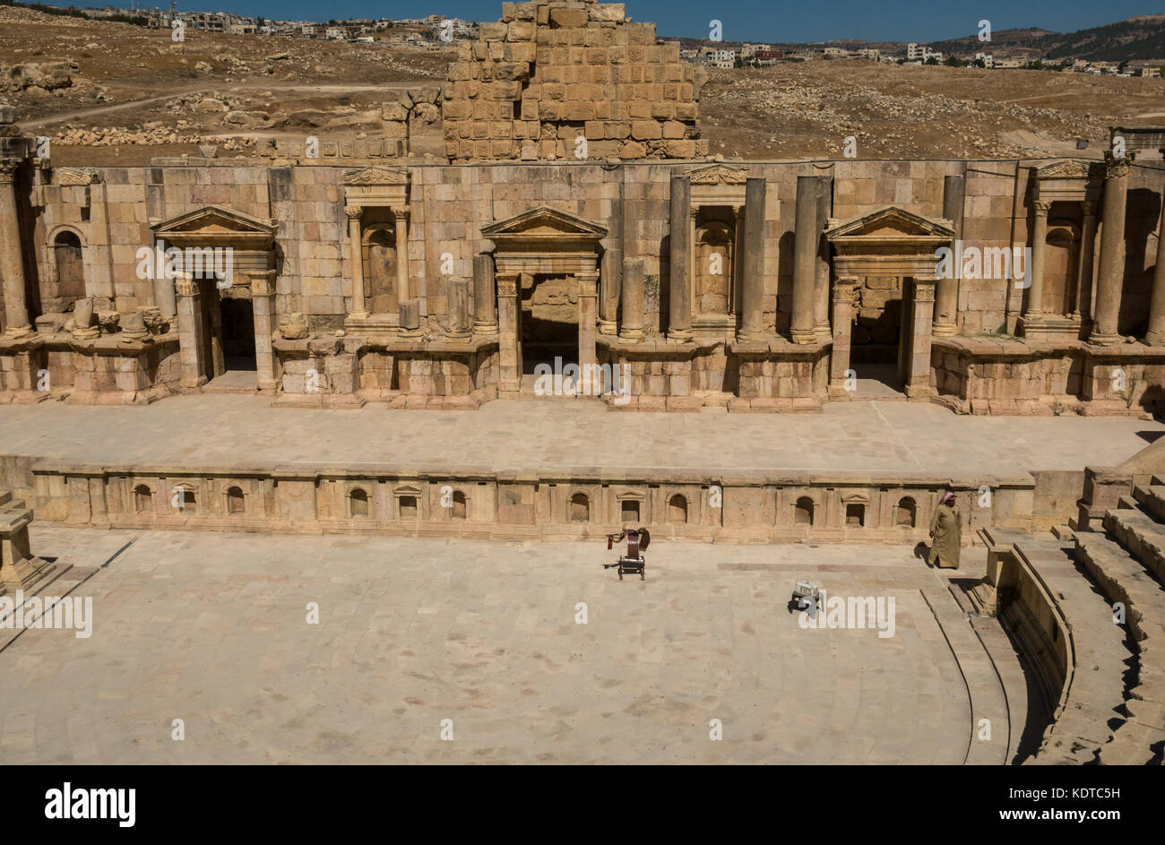 Stage in South Theatre amphitheatre, Roman city of Jerash, ancient ...