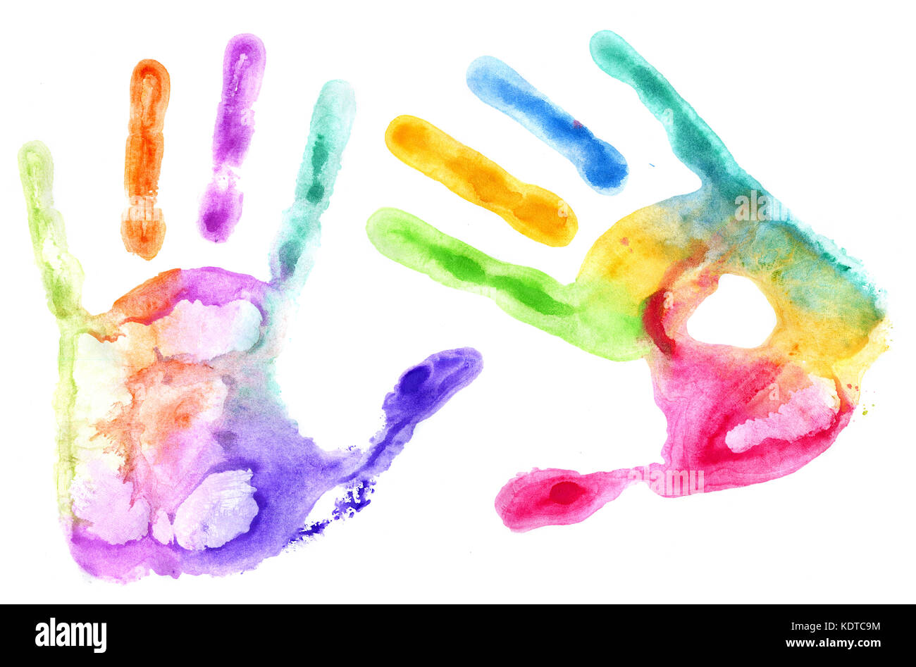 Multicolored hand prints on white background Stock Photo - Alamy