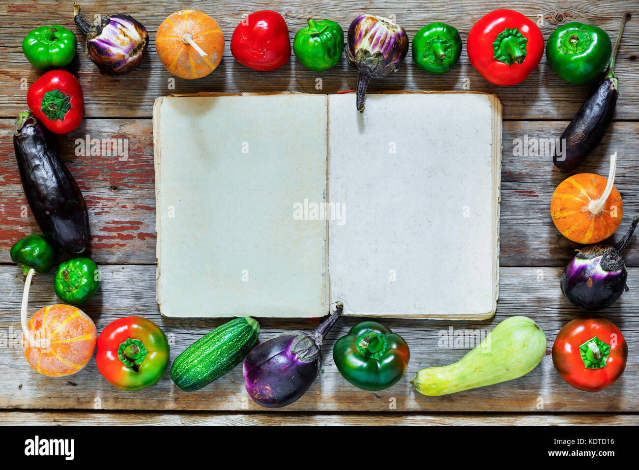 Frame of food. Autumn seasonal products around an open cookbook with ...