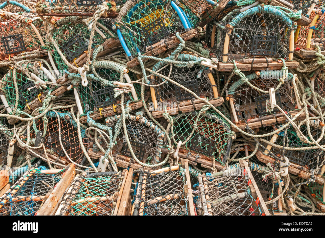 Stack of lobster crab pot's traps, seafood, fishing industry, healthy ...